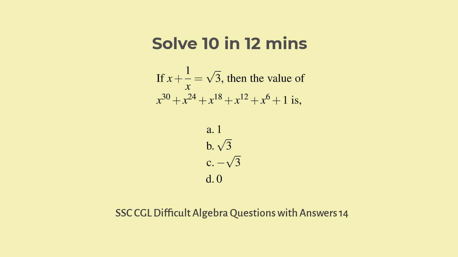 Difficult Algebra Questions With Answers For SSC CGL Set 14